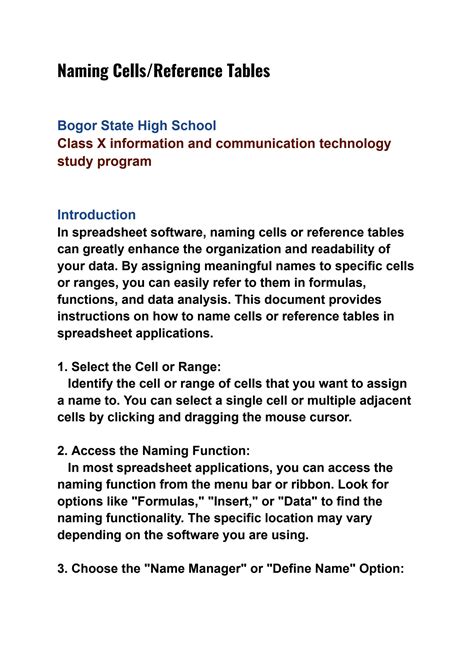 SOLUTION: Naming cells reference tables - Studypool
