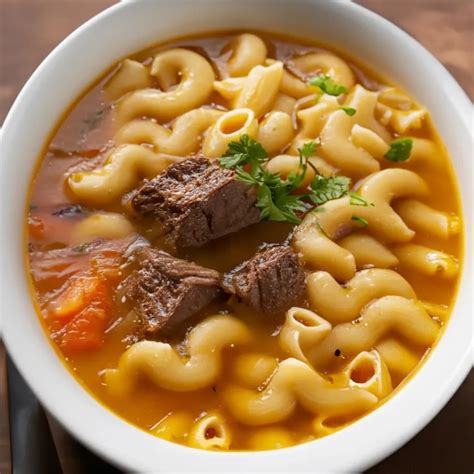 Delicious Beef Macaroni Soup Recipe With Tender Chunks Soup Chick
