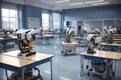 premium ai image futuristic classroom robotics building future
