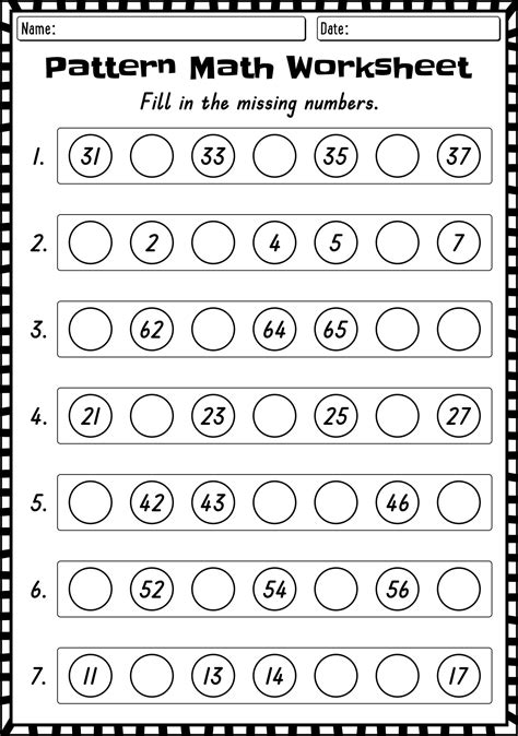 Number Patterns Worksheets 1st Grade