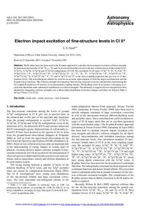 Pdf Electron Impact Excitation Of Fine Structure Levels In Cl Ii