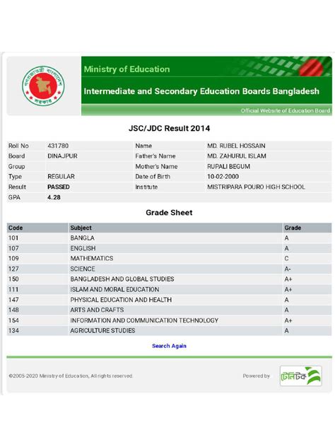 Jsc Result Rubel Pdf