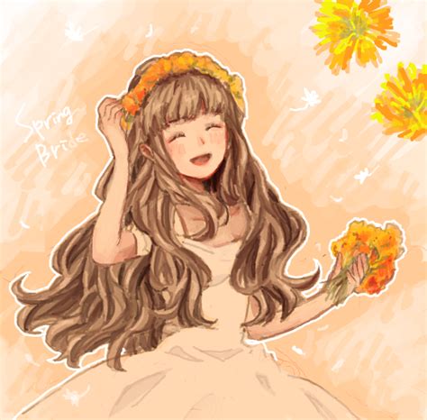 Safebooru 1girl Bad Drawr Id Bad Id Blush Bouquet Brown Hair