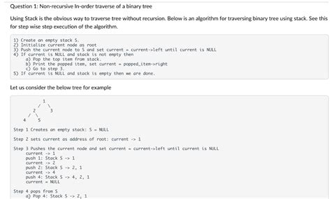 solved question 1 non recursive in order traverse of a