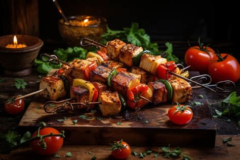 Chicken Kebabs On Skewers With Toast Premium Ai Generated Image