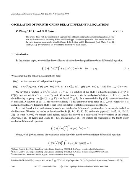 Pdf Oscillation Of Fourth Order Delay Differential Equations