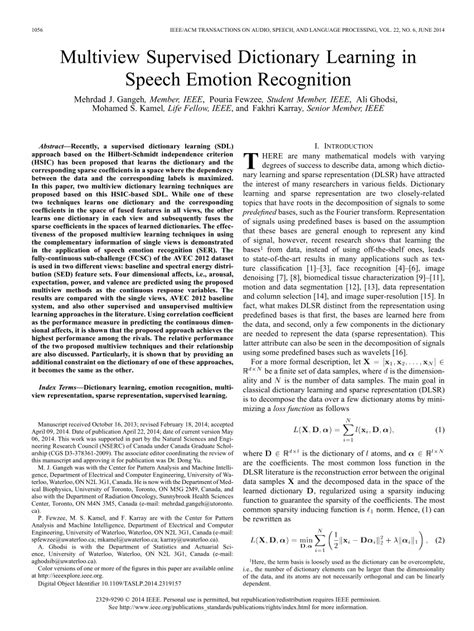Pdf Multiview Supervised Dictionary Learning In Speech Emotion Recognition