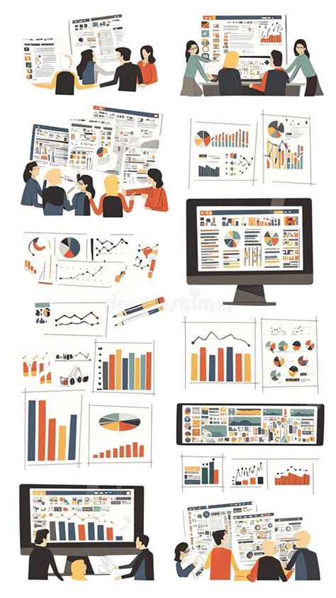 Collaborative Business Meeting With Charts And Graphs Illustration Stock Illustration