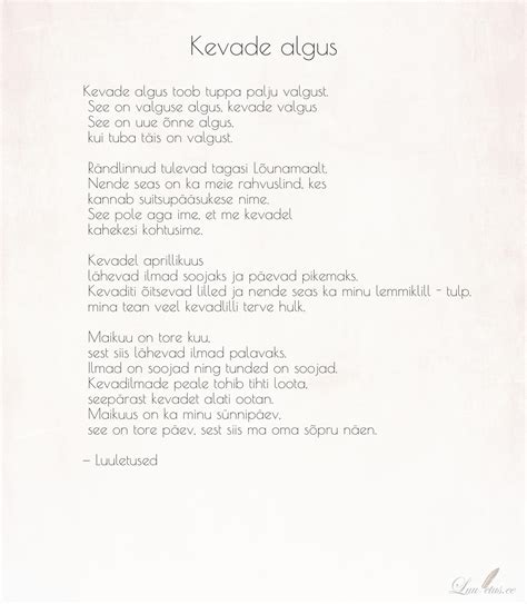 Kevade Algus Luuletused Kevad Luuletus Ee