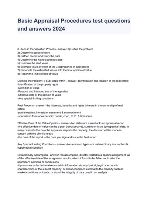 Basic Appraisal Procedures Test Questions And Answers 2024 Stuvia Us