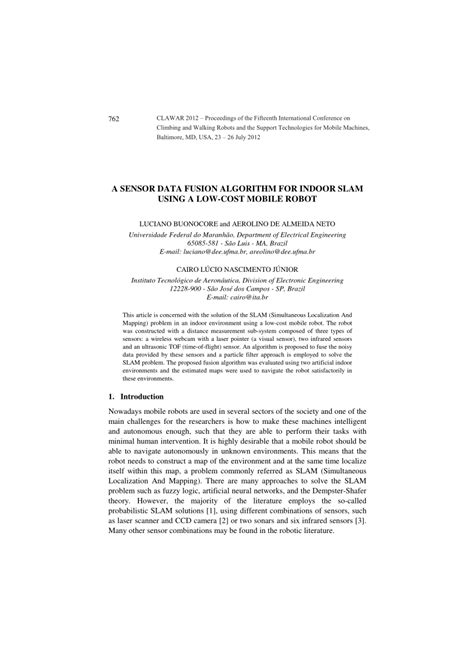 pdf a sensor data fusion algorithm for indoor slam using a low cost