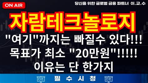 자람테크놀로지 주가전망 주가 여기까지 빠질수 있다 목표가 20만원 자람테크놀로지 자람테크놀로지주가전망