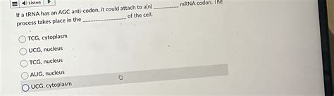 Solved Listenif A Trna Has An Agc Anti Codon It Could
