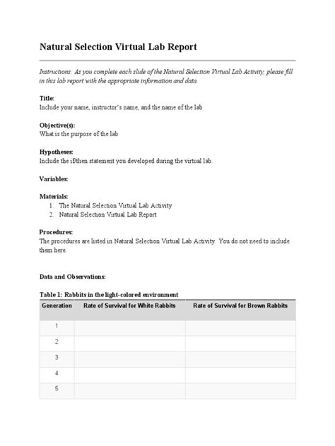 05 02 Natural Selection Lab Report Pdf Predation Adaptation