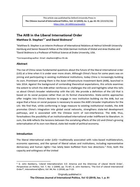 The Aiib In The Liberal International Or Pdf Asian Infrastructure Investment Bank Institution