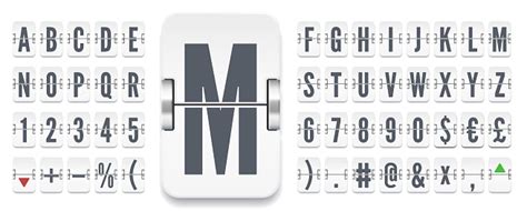 공항 터미널 기계 점수판 알파벳 항공편 출발 또는 금융 정보 흰색 플립 보드 일반 글꼴은 증권 환율 벡터 일러스트 레이 션을 표시 합니다 가격에 대한 스톡 벡터 아트 및