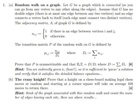 Solved A Random Walk On A Graph Let G Be A Graph Which Is