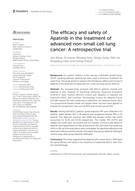 Pdf The Efficacy And Safety Of Apatinib In The Treatment Of Advanced Non Small Cell Lung