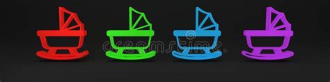 Colorful Baby Stroller Icon Isolated On Black Background Baby Carriage