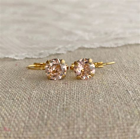 Swarovski Crystal Blush Pink Round Dangling Drop 14k Rose Gold Silver