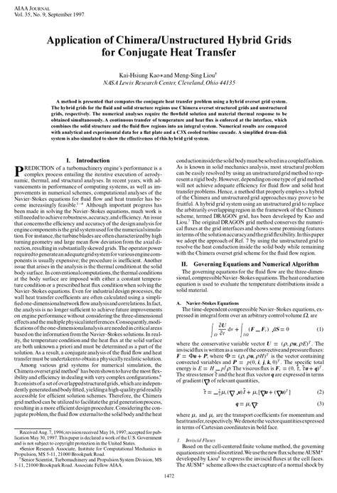 Pdf Application Of Chimeraunstructured Hybrid Grids For Conjugate Heat Transfer