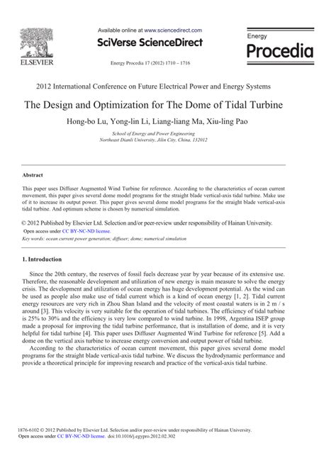 Pdf The Design And Optimization For The Dome Of Tidal Turbine