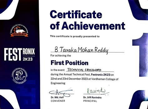 Festronix Technicalcrossword Champion Vardhamancollege