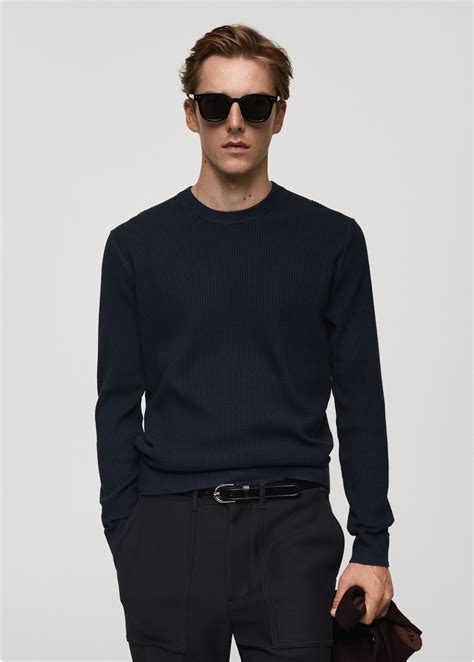 Fine Rib Knit Cotton Sweater Men Mango United Kingdom