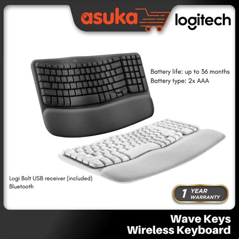 Logitech Wave Keys Wireless Ergonomic Keyboard With Cushioned Palm Rest Comfortable Natural