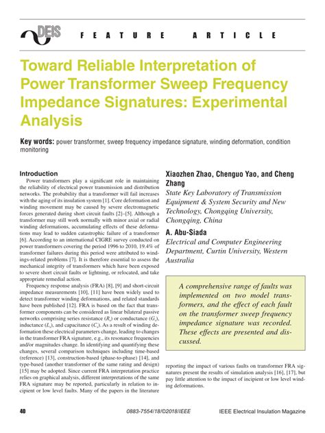 Pdf Toward Reliable Interpretation Of Power Transformer Sweep Frequency Impedance Signatures