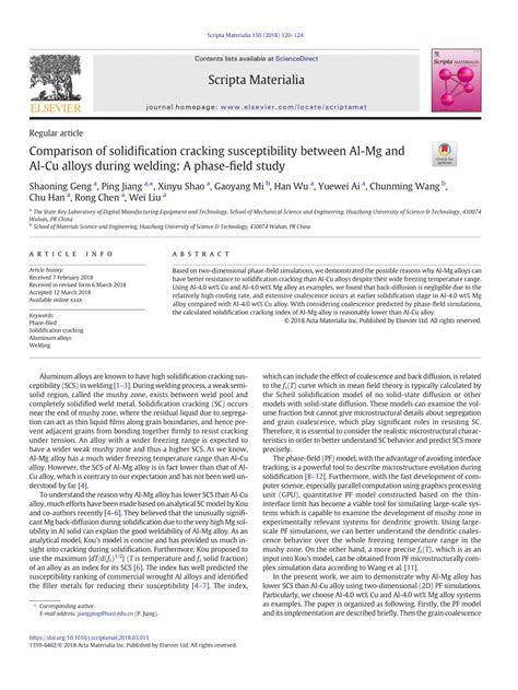 Pdf Comparison Of Solidification Cracking Susceptibility Between Al