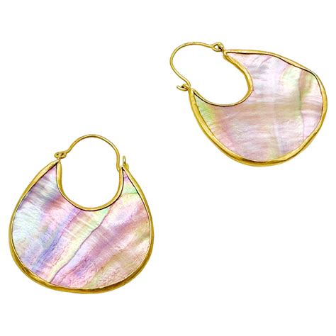 Pippa Small 18k Yellow Gold Mother Of Pearl Lily Pad Hoop Earrings For