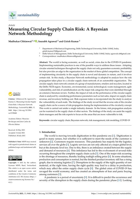 Pdf Measuring Circular Supply Chain Risk A Bayesian Network Methodology