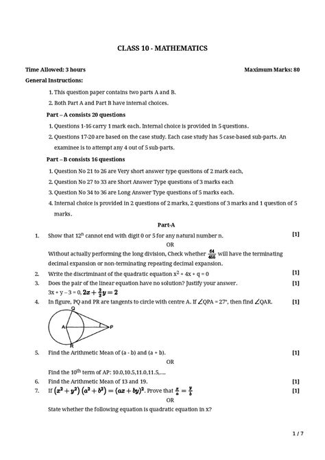Cbse 2020 2021 Sample Paper Maths Standard Class 10 Notes Edurev