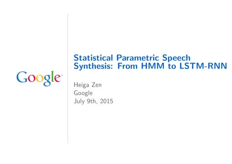 Pdf Statistical Parametric Speech Synthesis From Hmm To Lstm Rnn