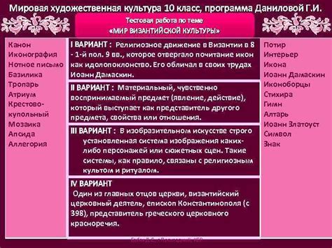 Мировая художественная культура 10 класс программа Даниловой Г