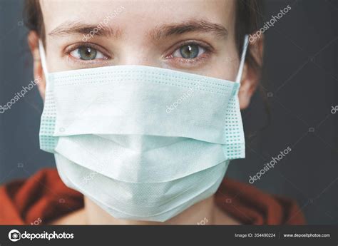 Close Young Woman Wearing Surgical Mask Because Viruses Air Pollution