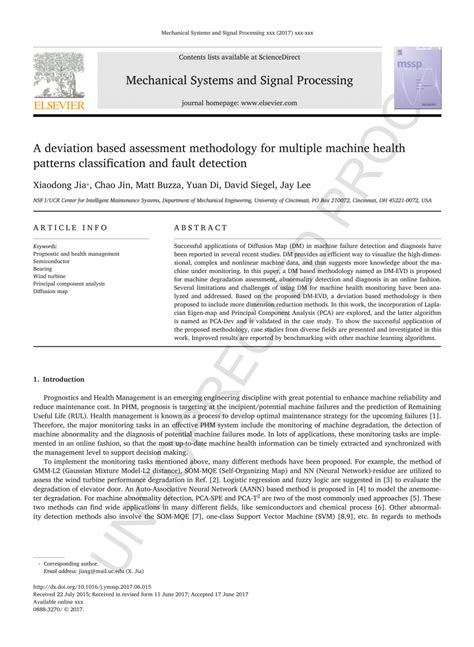 Pdf A Deviation Based Assessment Methodology For Multiple Machine Health Patterns