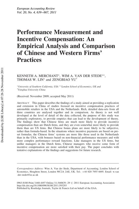 Pdf Performance Measurement And Incentive Compensation An Empirical