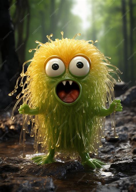 Premium Ai Image Cute Slime Blob Bug Eyes Yokai Spirit Green Goo