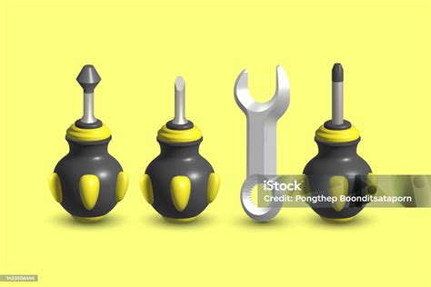 Perangkat Toolkit Lucu Ilustrasi Vektor 3d Perangkat Keras Peralatan