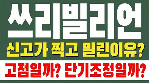 쓰리빌리언 주가전망 신고가 찍고 밀린이유 고점일까 단기조정일까 Youtube