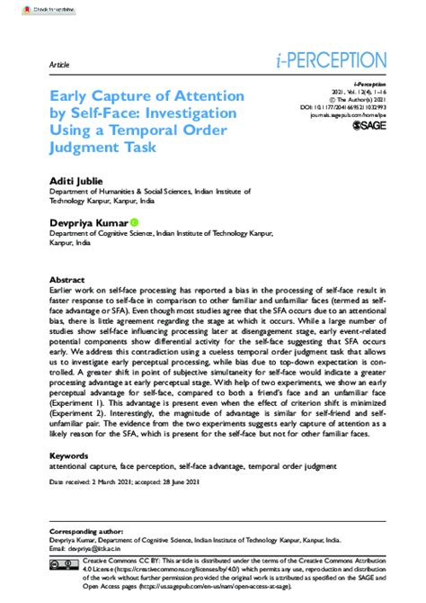 Pdf Early Capture Of Attention By Self Face Investigation Using A Temporal Order Judgment Task