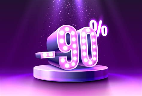 90 Off 할인 크리에이티브 컴포지션 3d 판매 기호 네온 연단 선물 상자 판매 배너 및 포스터 벡터 3차원 형태에 대한 스톡 벡터 아트 및 기타 이미지 Istock