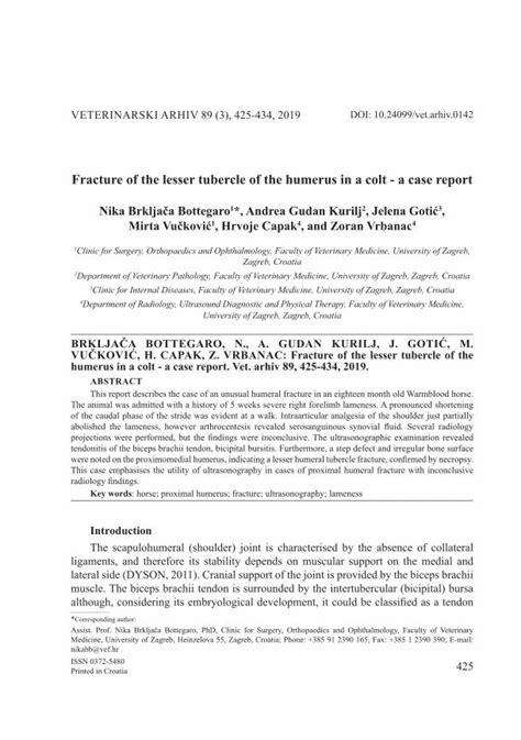 Pdf Fracture Of The Lesser Tubercle Of The Humerus In A Colt