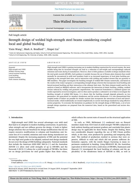 2019 Strength Design Of Welded High Strength Steel Beam Pdf Buckling Strength Of Materials