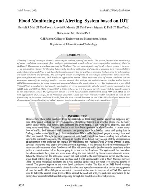 Flood Monitoring And Alerting System Based On Iot Ijariie14237 Pdf