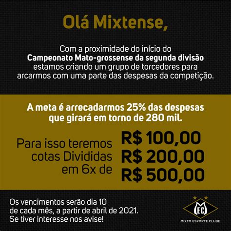 Torcedores fazem arrecadação para patrocinar o Mixto Veja como ajudar