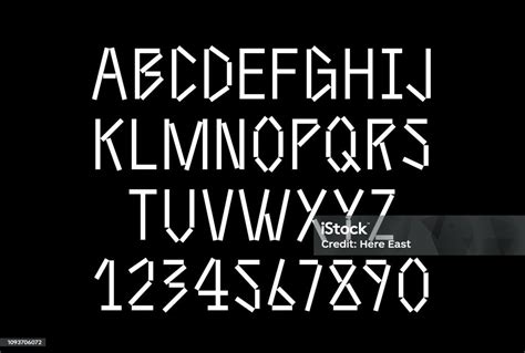 네온 튜브 분위기와 에너지 단순 하 고 기하학적으로 구두점 기호 문자 숫자 대문자 함께 편집 가능한 글꼴 스텐실 패턴 라틴 글꼴 0명에 대한 스톡 벡터 아트 및 기타 이미지