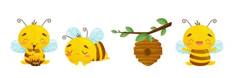 Cute Bee Character With Striped Yellow Body Vector Image